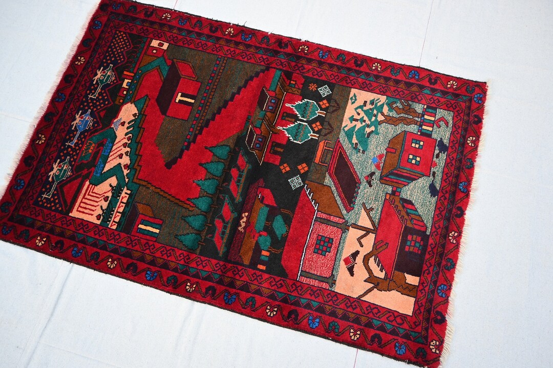 3'x4'6 Ft Vintage Hand Knotted Scenery Rug - Etsy