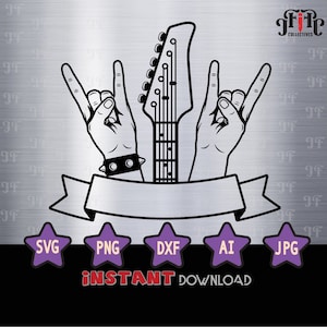 Rock and Roll Music SVG | Guitar SVG | Rock Hand Sign Svg | Rock N Roll ...