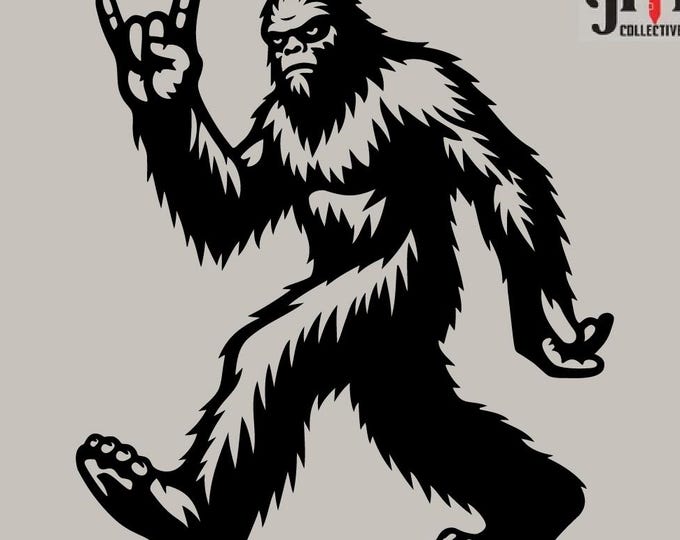 Bigfoot Rock SVG – Funny Sasquatch Silhouette With Rock and Roll Hand ...