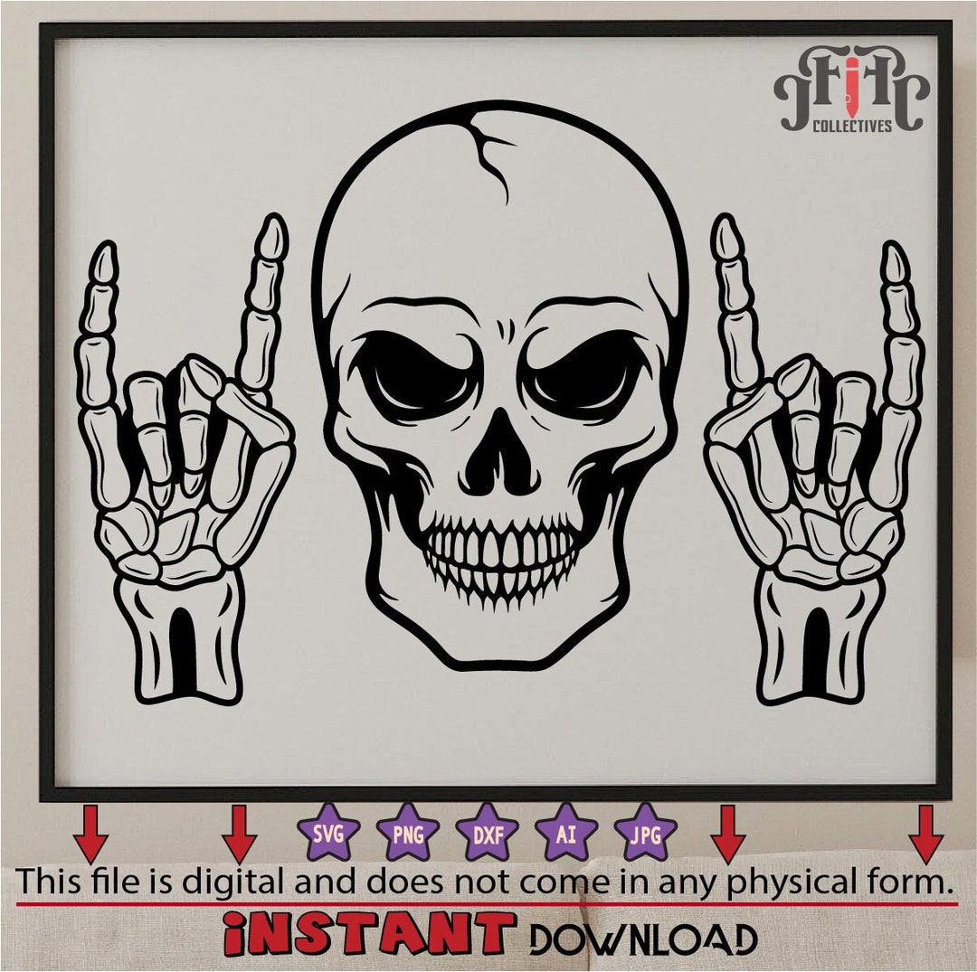 Skull Rock Hand Sign Svg | Skull SVG | Skeleton SVG | Skull Clipart ...