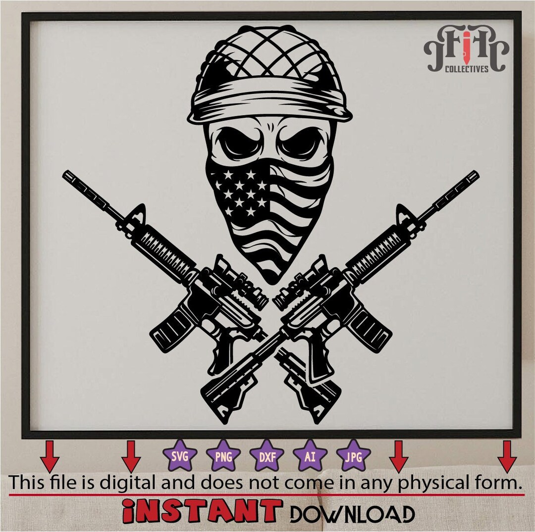 US Tactical Skull and Guns Svg Tactical Svg Tactical Scarf Svg Skull ...
