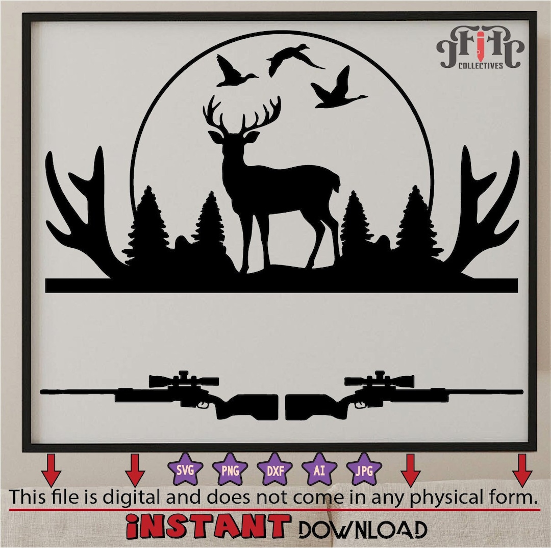 Deer Hunting Frame SVG, Deer Svg, Hunting Svg, Rifle Svg, Pine Tree ...