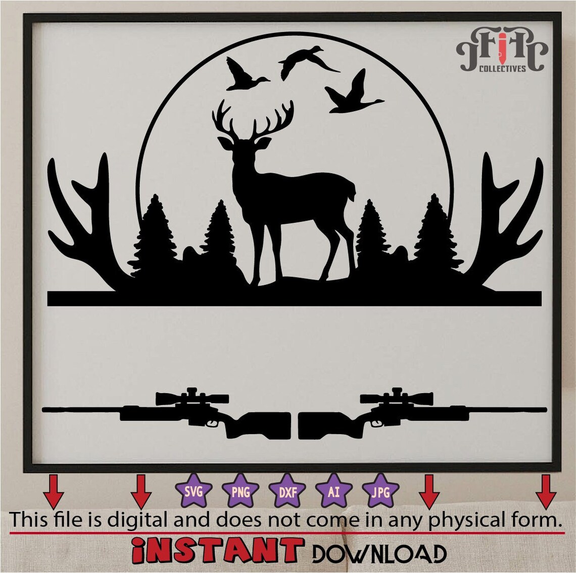 Deer Hunting Frame SVG, Deer Svg, Hunting Svg, Rifle Svg, Pine Tree ...