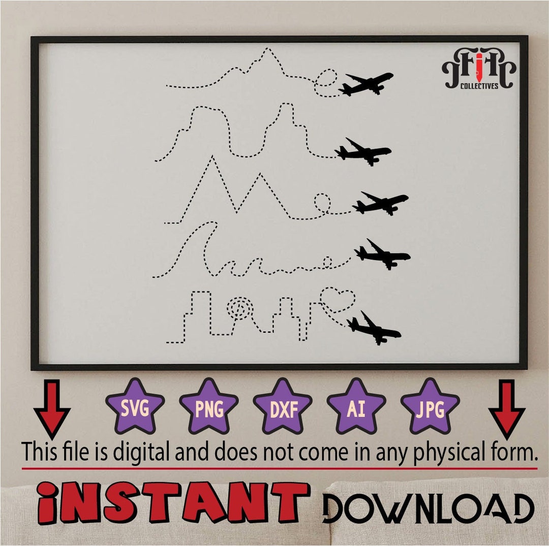 Airplane Path Bundle SVG PNG Files for Cutting Machines, Digital ...