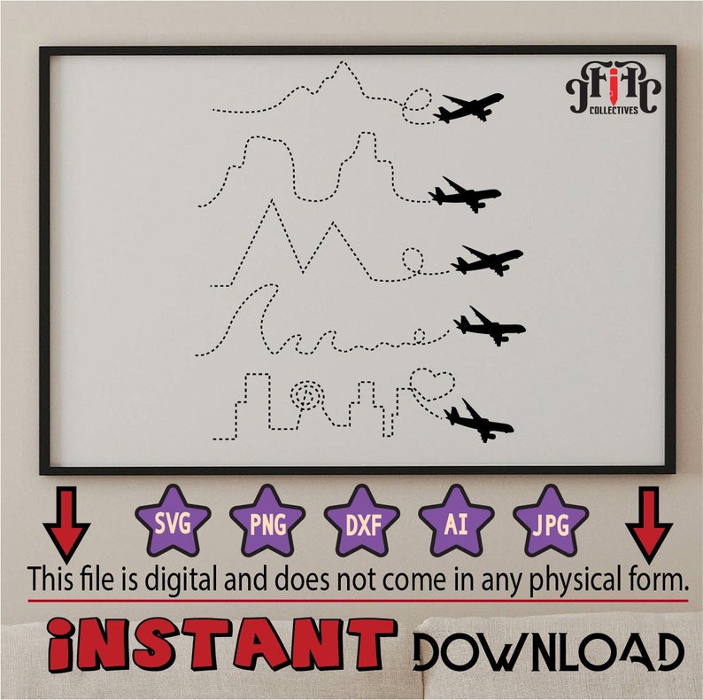 Airplane Path Bundle SVG PNG Files for Cutting Machines, Digital ...