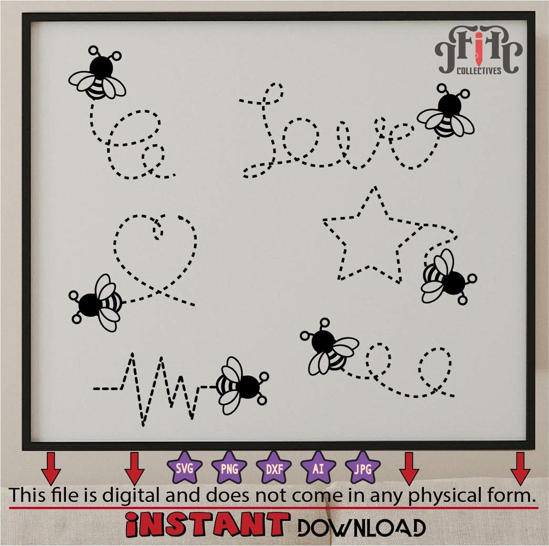 Bee Path Bundle SVG PNG Files for Cutting Machines, Digital Clipart ...