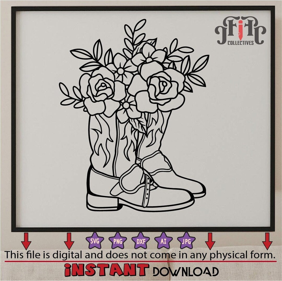 Cowboy Boots Svgfloral Svg ,cowboy Boots Svg, Eps,western Boots Svg ...