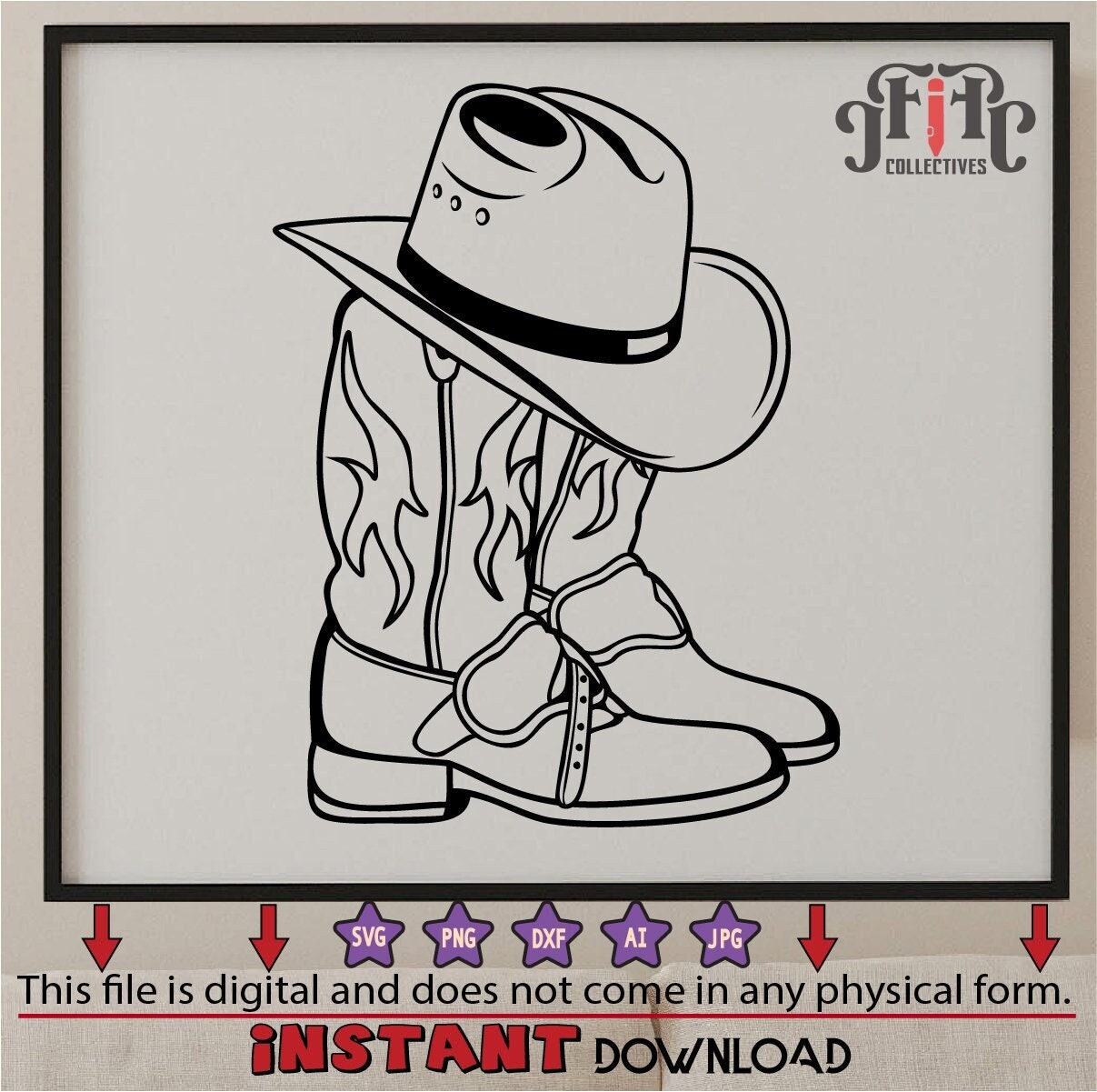 Print Art Vector, Cowboy Boots Svg, Eps Cowboy Hat Png Western Boots ...