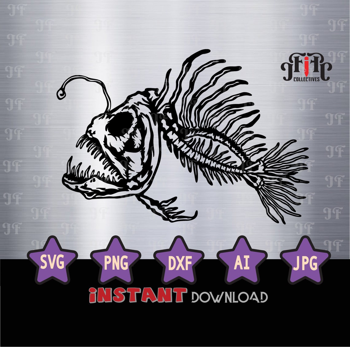 Skeleton Fish SVG Angler Fish SVG Sea Monster Cricut Cutting File ...