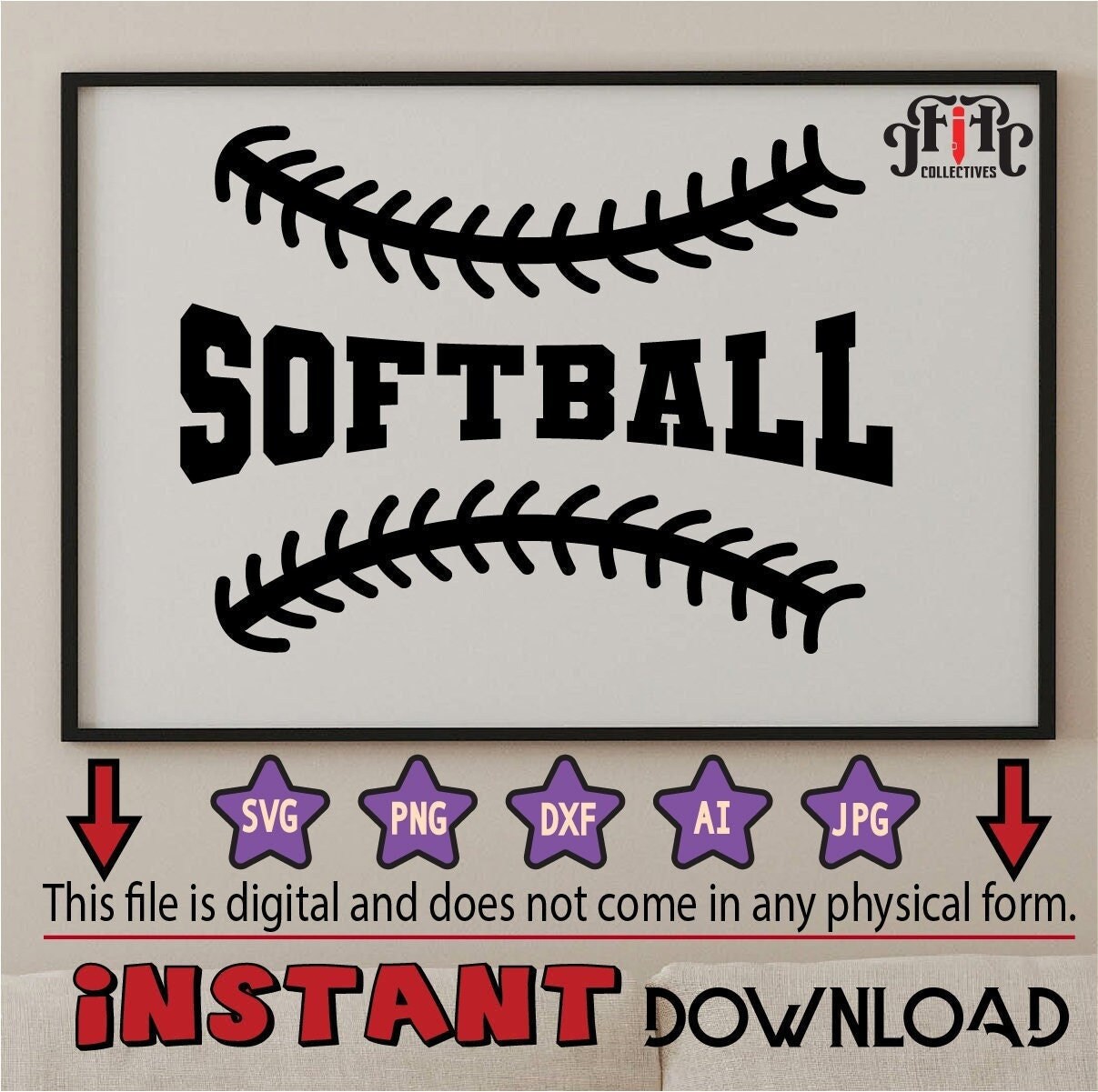 Softball Svg Softball Template Svg Eps Dxf Png Silhouette Cricut Cut ...