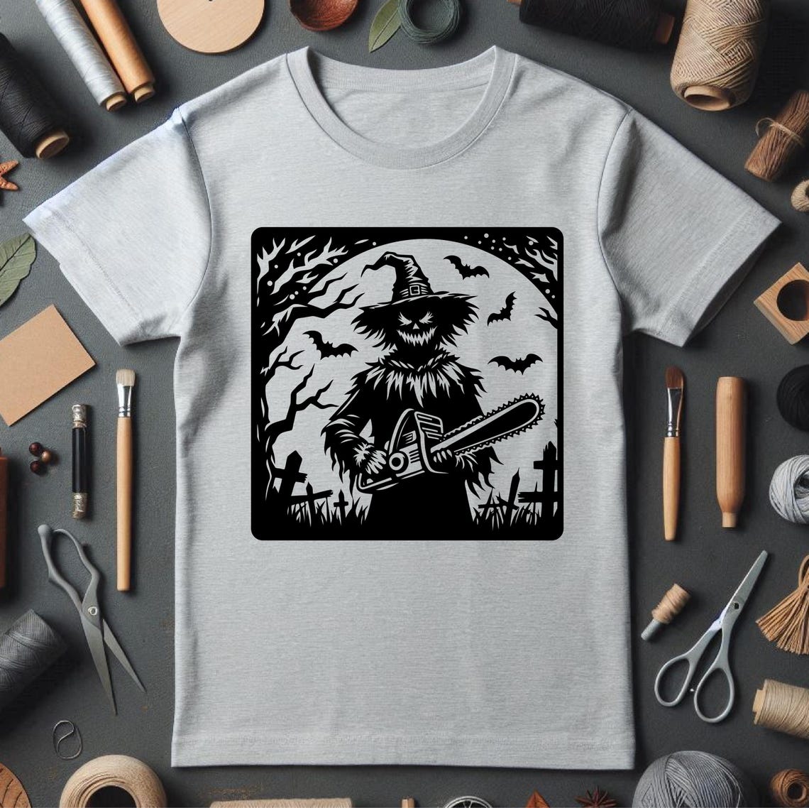 Spooky Scarecrow With Chainsaw Cemetery SVG | Halloween Horror Cut File ...