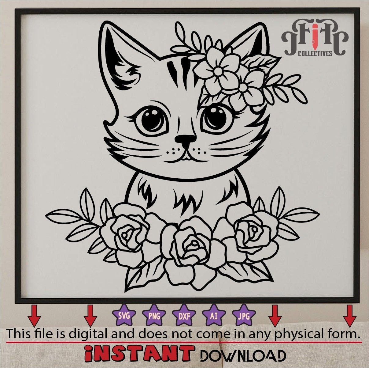 Floral Cat Svg, Cat Head With Floral Svg, Cute Floral Cat Svg, Kitty ...