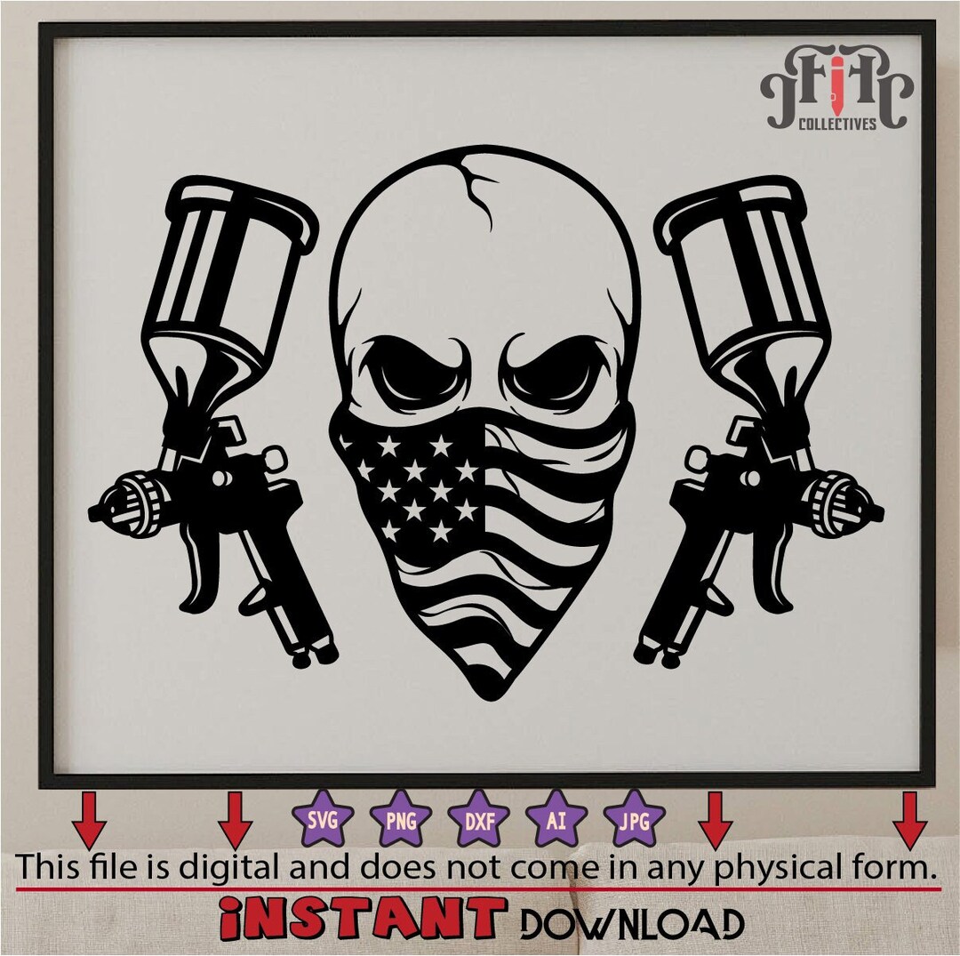 US Skull With Paint Spray Guns Svg Png , Paint Spray Guns Digital Art ...
