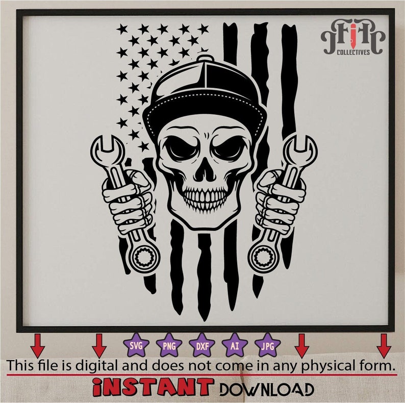 US Skull Mechanic Svg | Mechanic PNG| Patriotic Skull Svg | Skull ...
