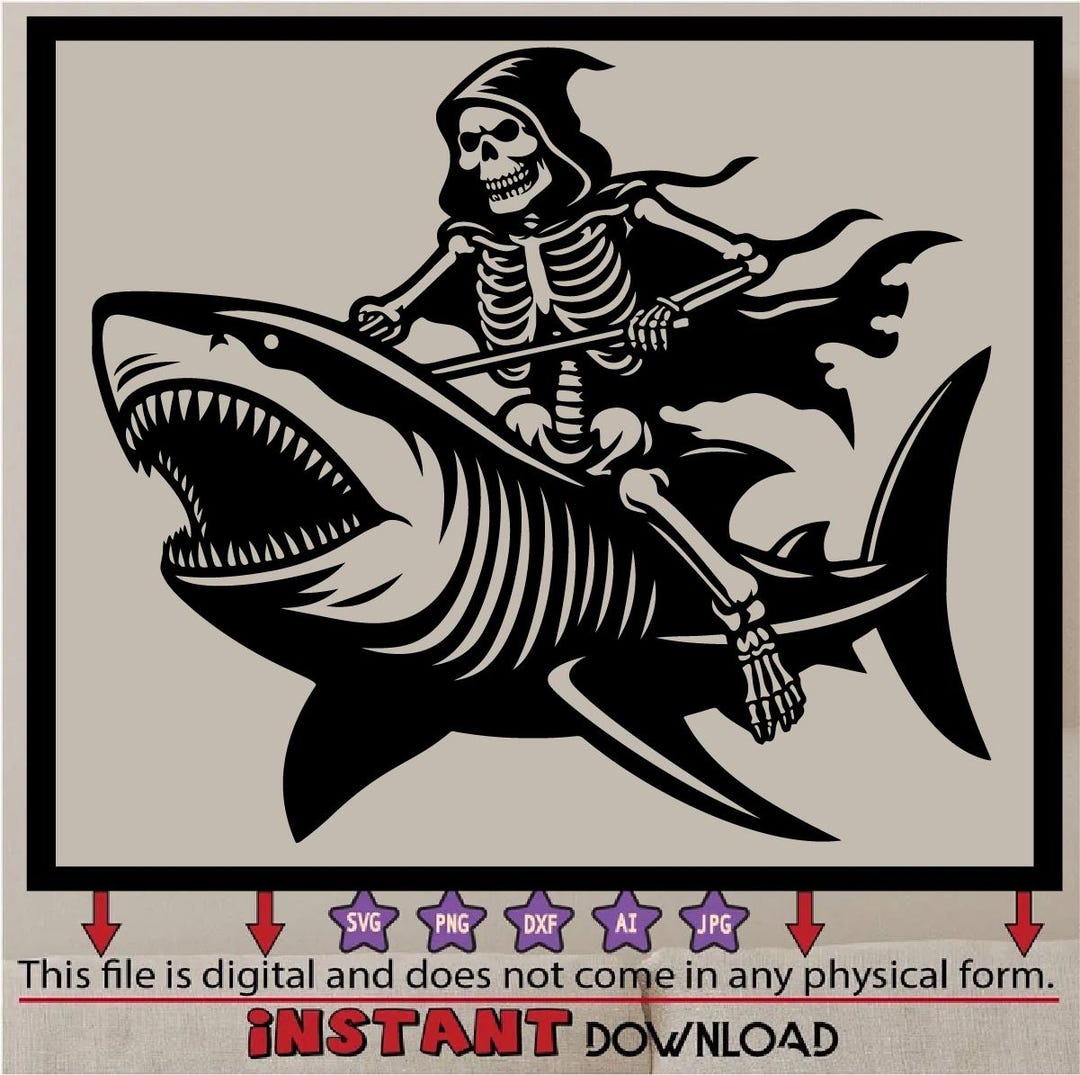 Epic Skeleton Riding Shark SVG | Bold Halloween and Summer Adventure ...