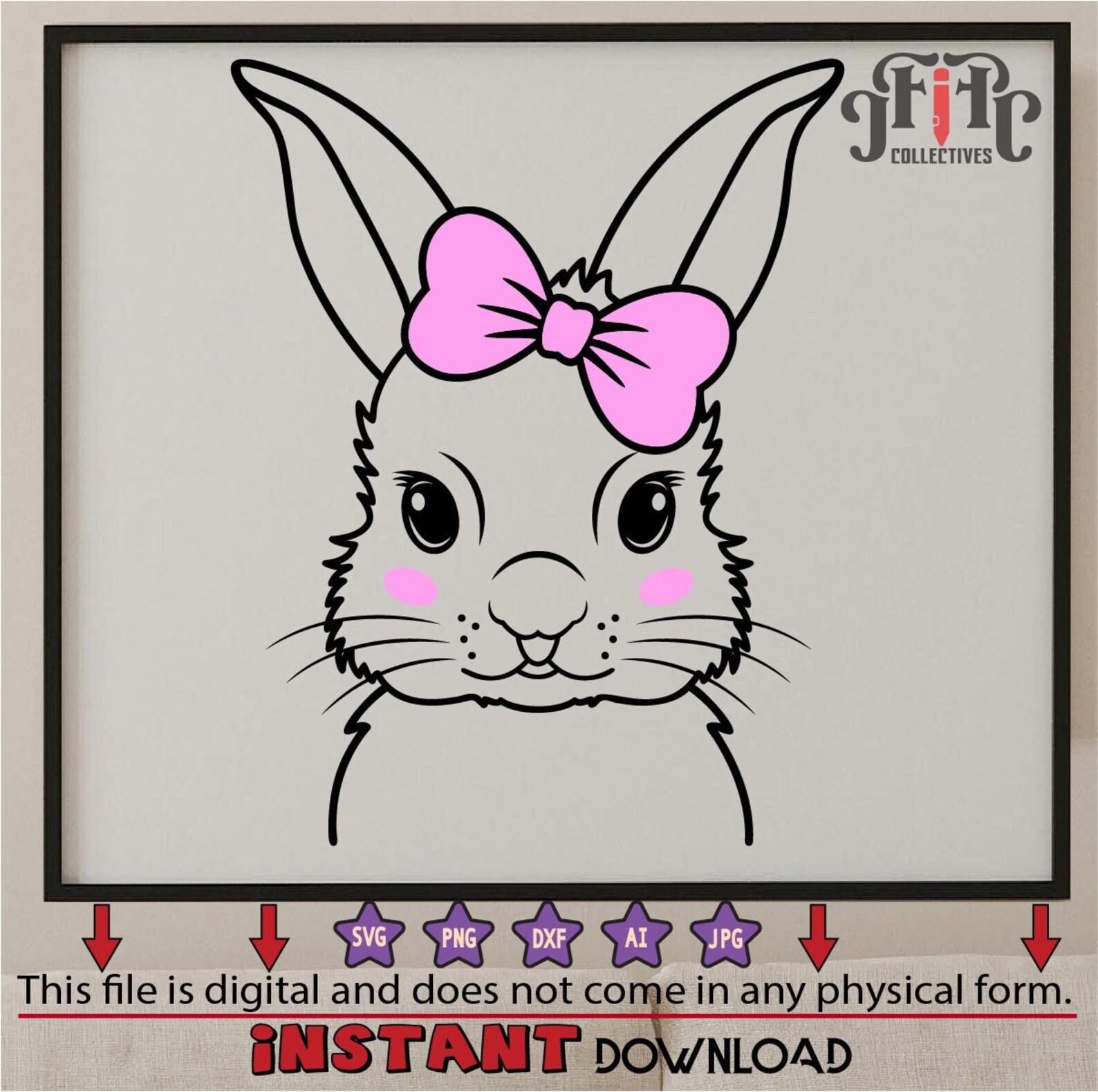 Bunny With Ribbon Svg – Bunny Svg – Easter Bunny Svg – Rabbit Svg ...