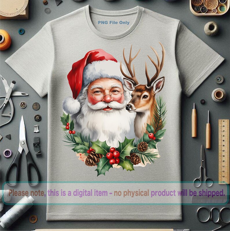 Santa and Deer PNG Clipart – Christmas Digital Download, Festive ...