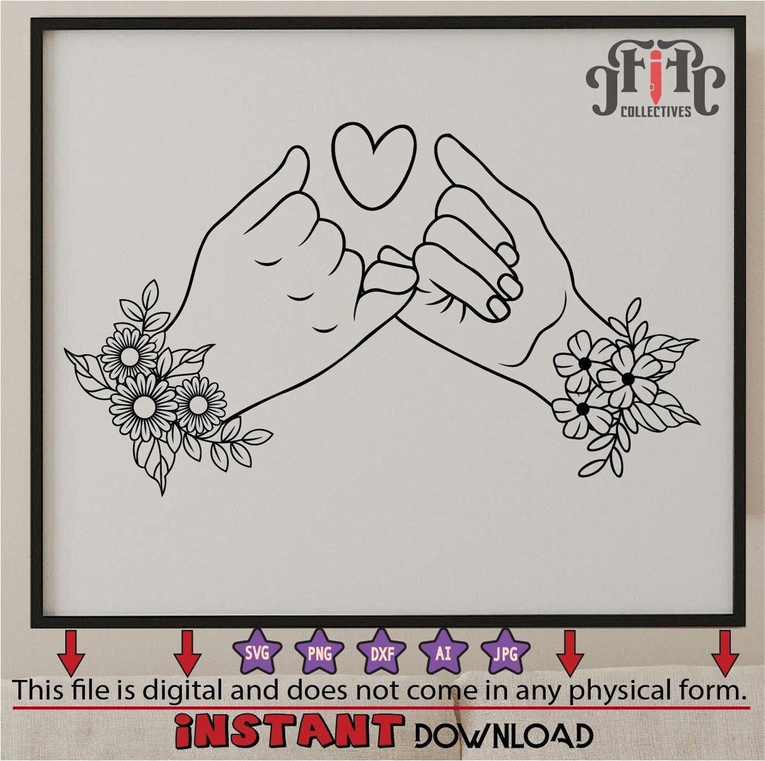 Holding Hands SVG, Pinky Hold, Love, SVG Cut File, Floral Pink Promise Svg ,instant Download ...