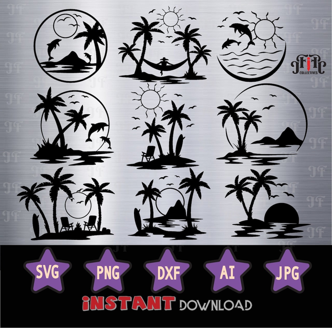 9 Beach Scene Svg Bundle, Sunset Beach Svg, Dxf, Png, Jpg, Beach Life ...