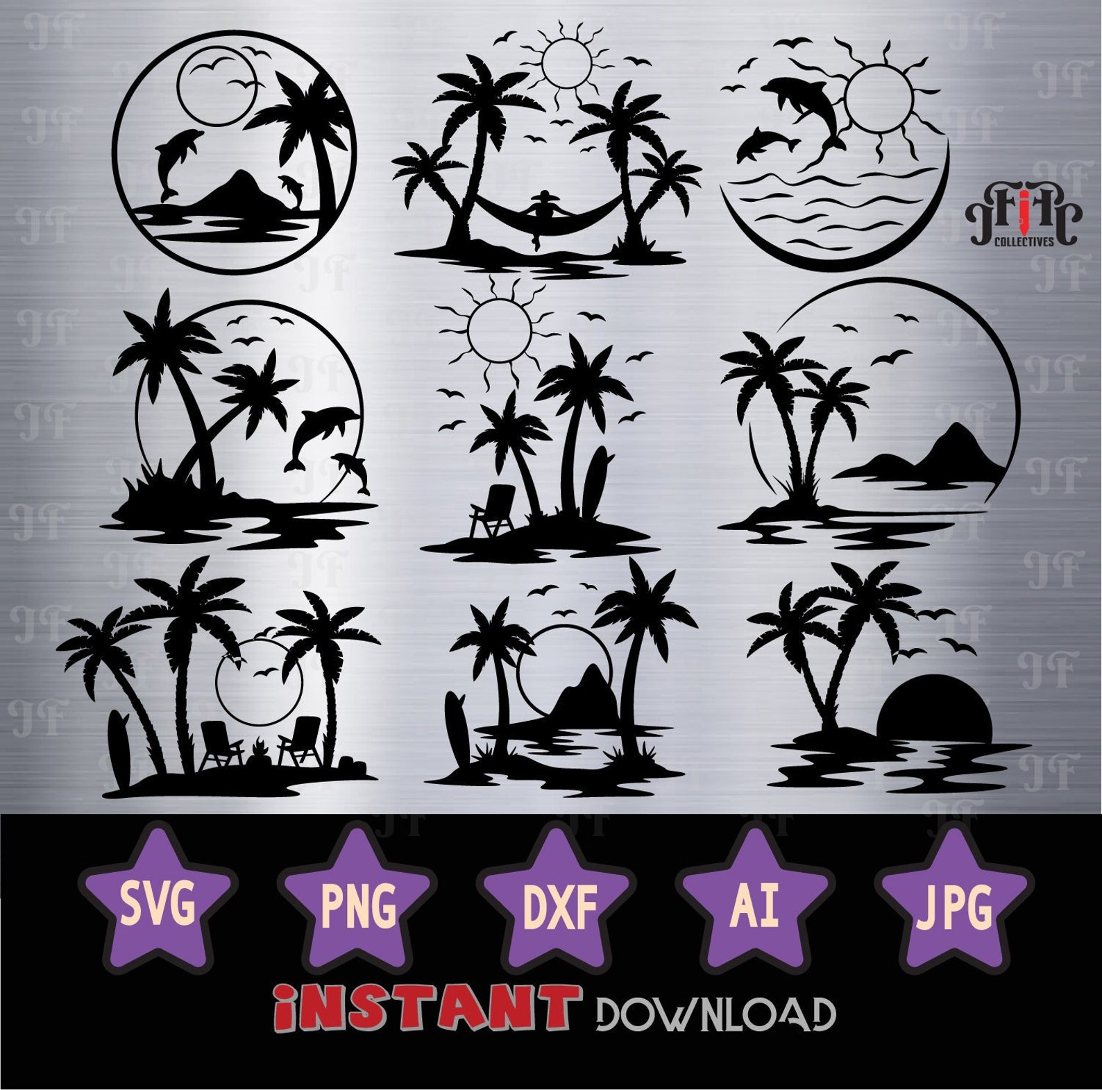 9 Beach Scene Svg Bundle, Sunset Beach Svg, Dxf, Png, Jpg, Beach Life ...