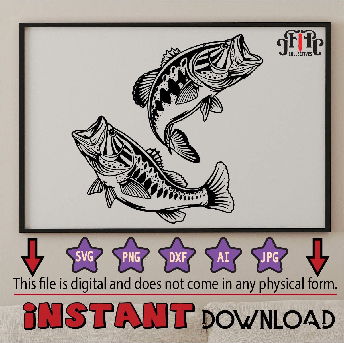 Bass Fishing Svg, Fishing Svg, Two Bass Fish Svg, Bass Clipart, Bass ...