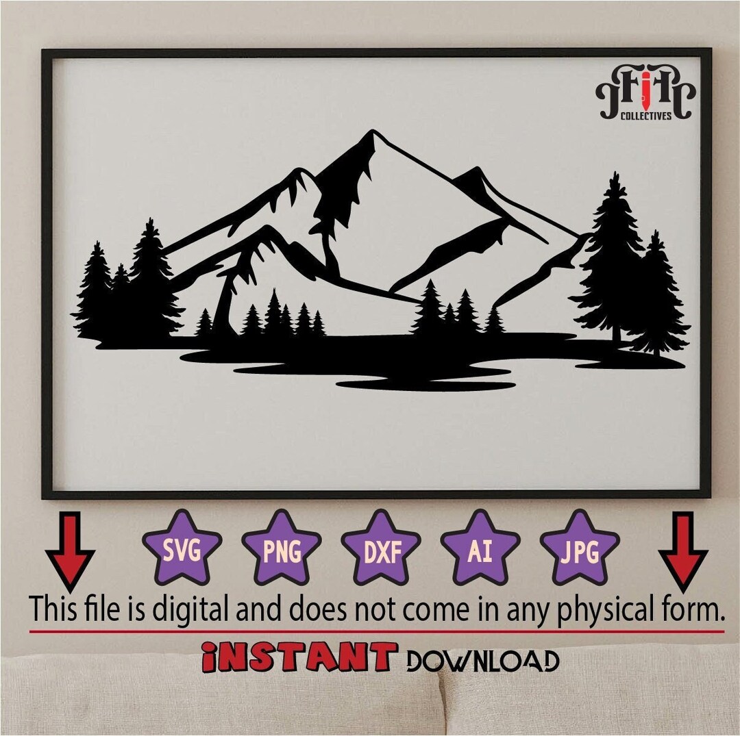 Mountain and Trees Svg, Trees Svg, Mountain Svg, Forest Svg File for ...