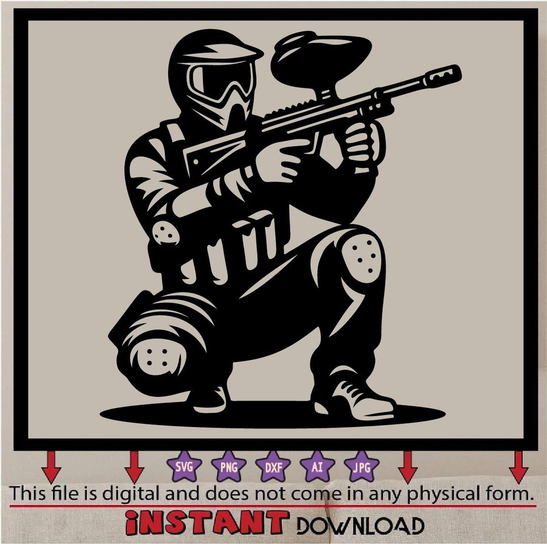 Dynamic Paintball Player SVG | Action-packed Paintball Silhouette Cut ...