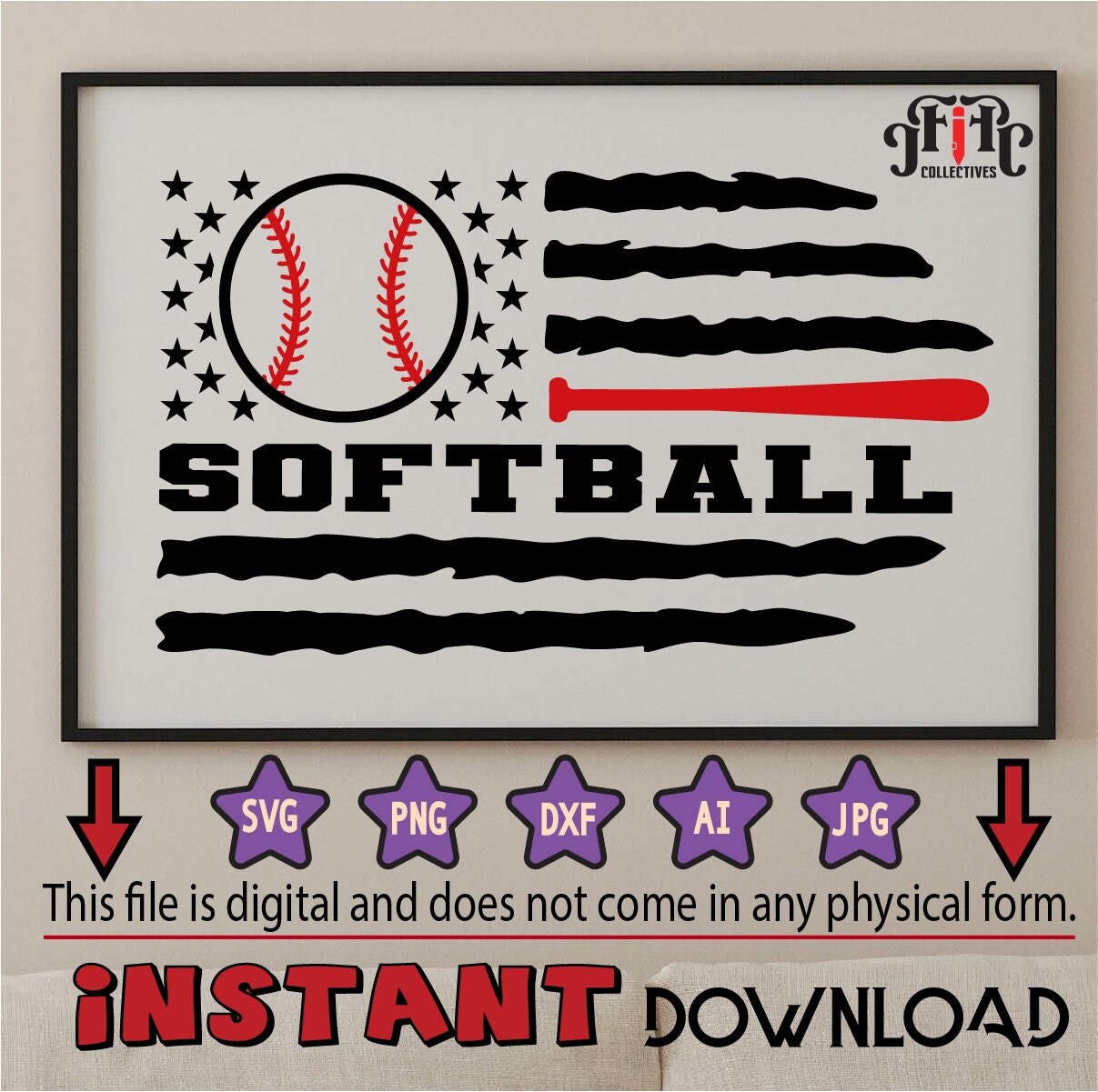 Distressed Softball Usa Flag Svg, Png, Jpg, Dxf, USA Flag Svg, Softball ...