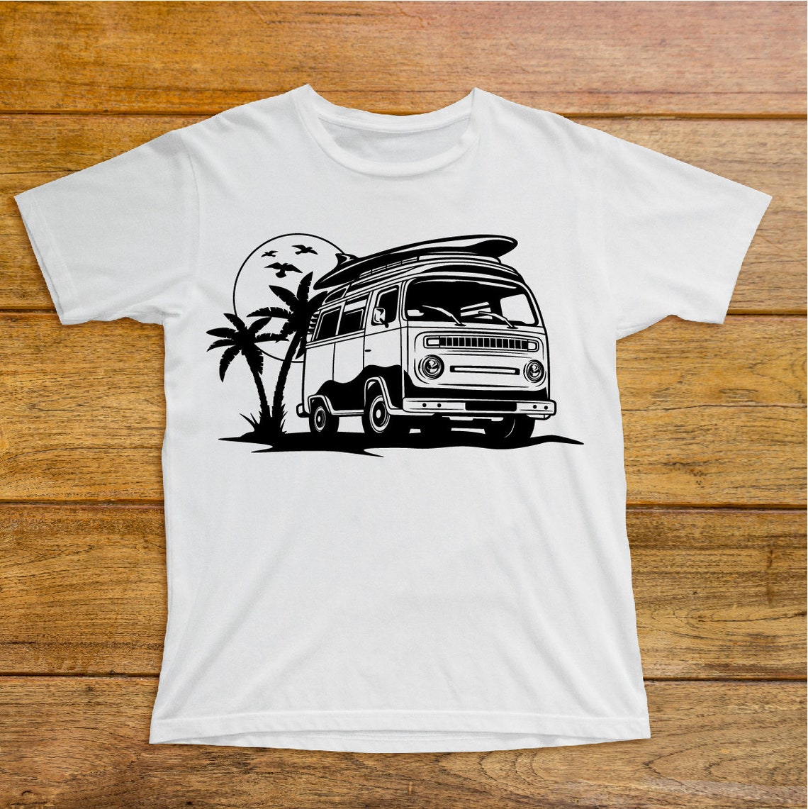 Surfing Van Svg | Vintage Summer Vehicle Clipart | Palm Beach Cut File ...