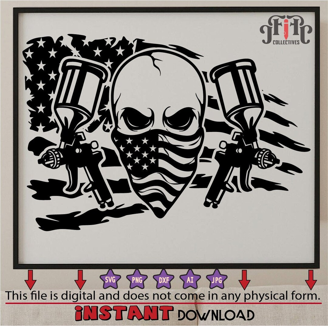 US Skull With Paint Spray Guns Svg Png , Paint Spray Gun Svg , Paint ...