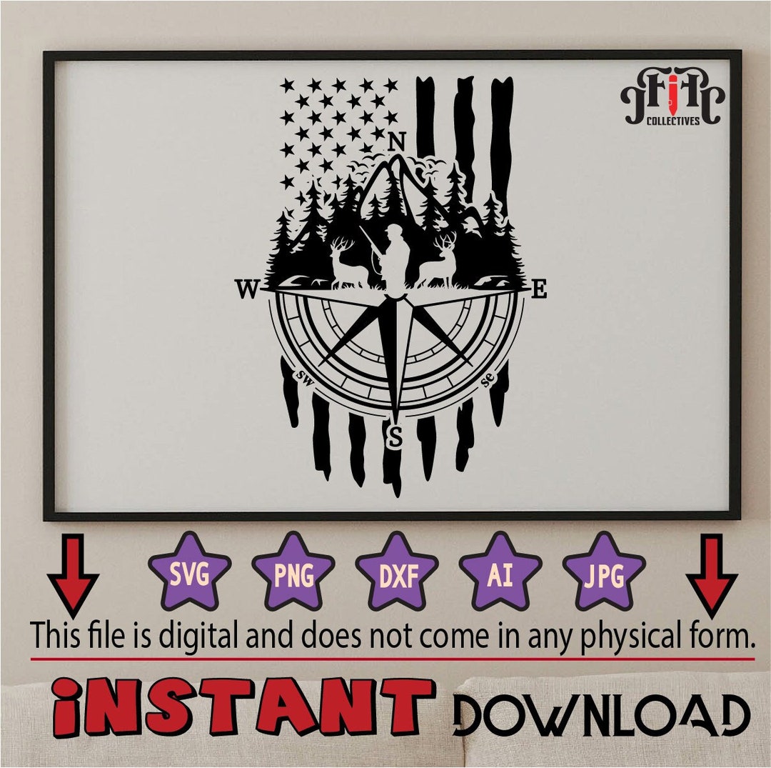 US Deer Hunter Svg File| Hunting Season | Compass Svg | Deer Hunting ...