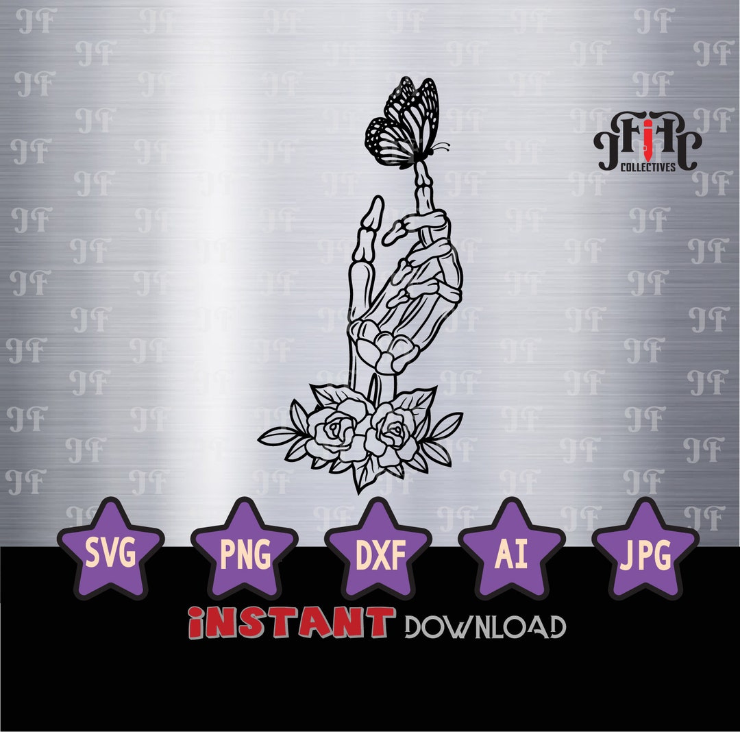 Skeleton Hand With Florals Butterfly Svg, Flower Hand Clipart, Skeletal ...