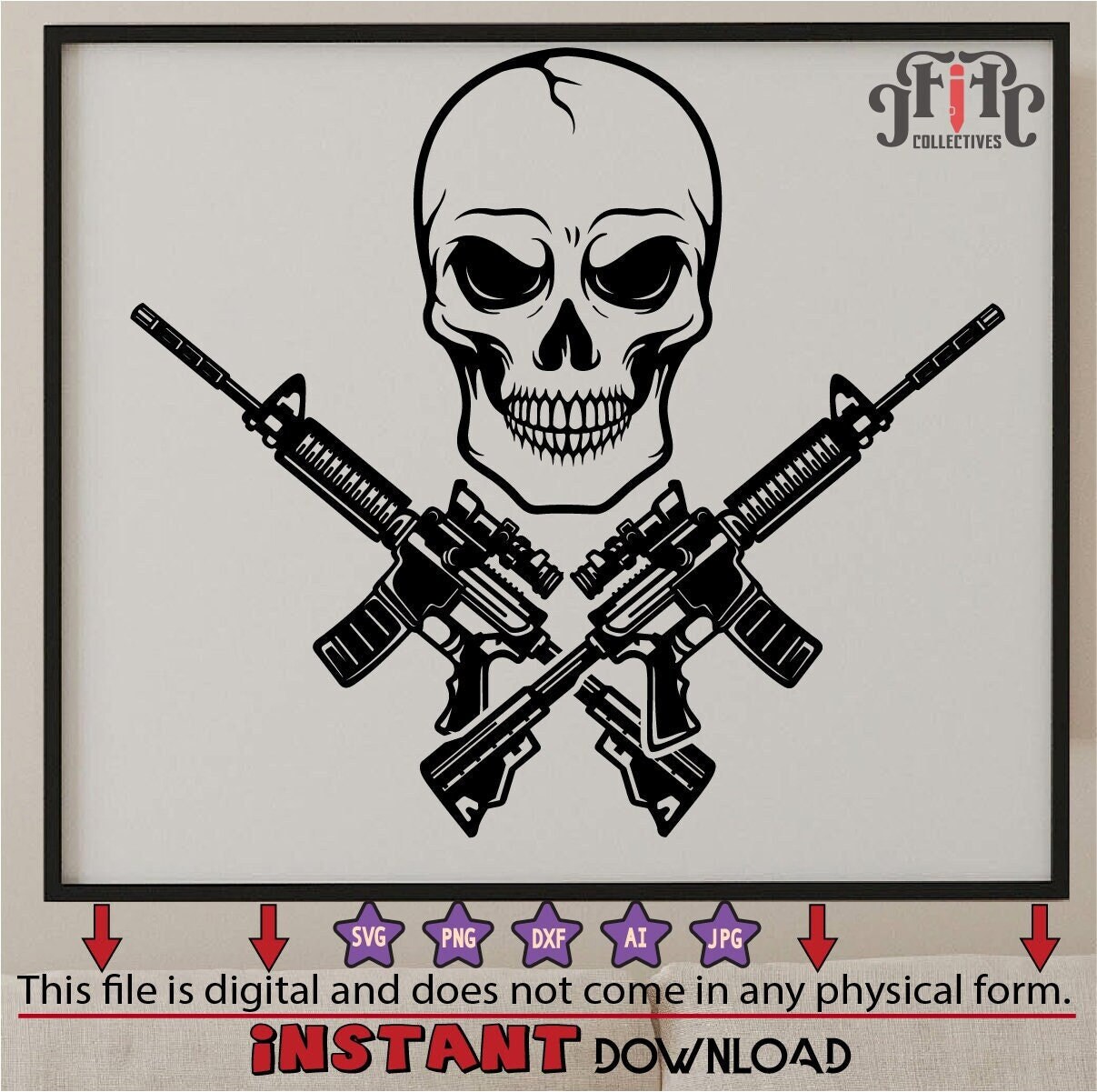 Skull With Guns Svg Skull SVG Skull Clipart Skeleton SVG Skull Cut ...