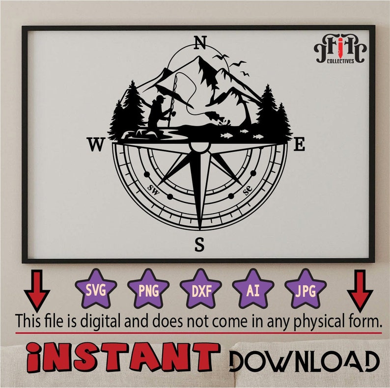 Fisherman Catching Fish SVG Fishing Svg Compass Svg - Etsy