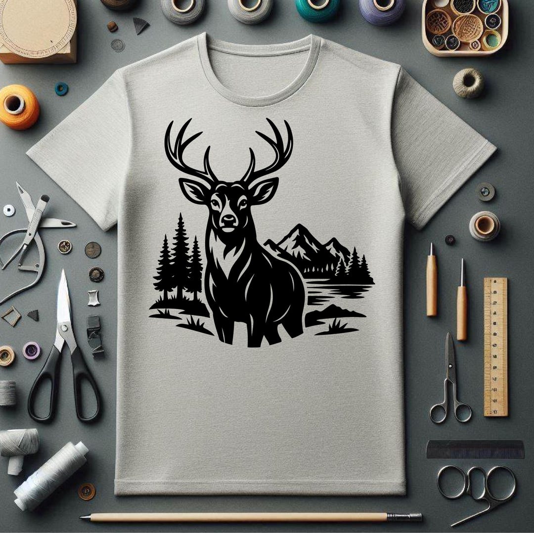 Deer Outdoor Scene SVG | Woodland Animal Silhouette Cut File | Nature ...