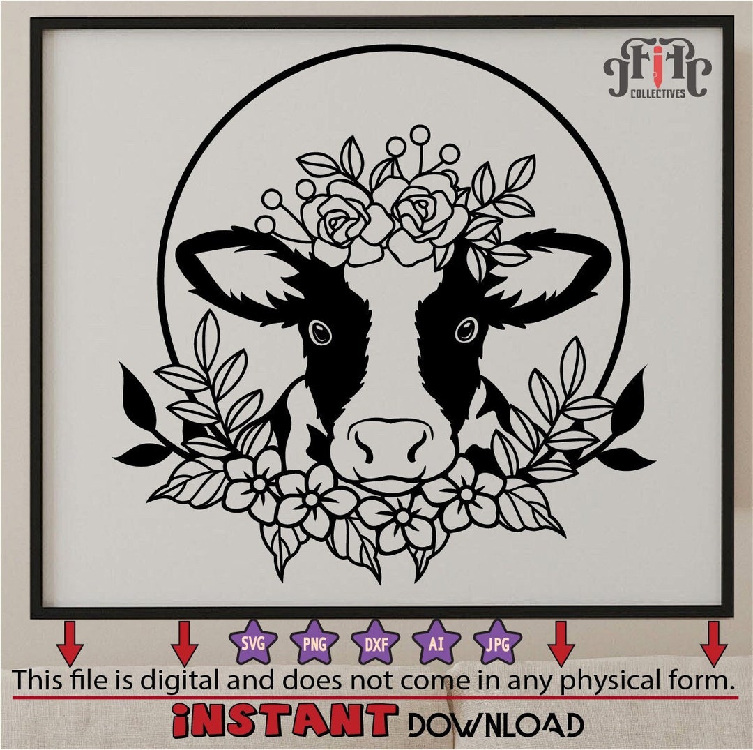 Cute Cow Svg | Floral Animal Svg | Floral Cow Svg | Floral Farm Animal ...