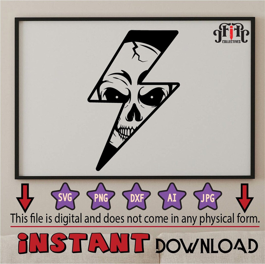 Lightning Skull Svg, Electric Skull Svg, Dxf, Png, Jpg, Skull With ...