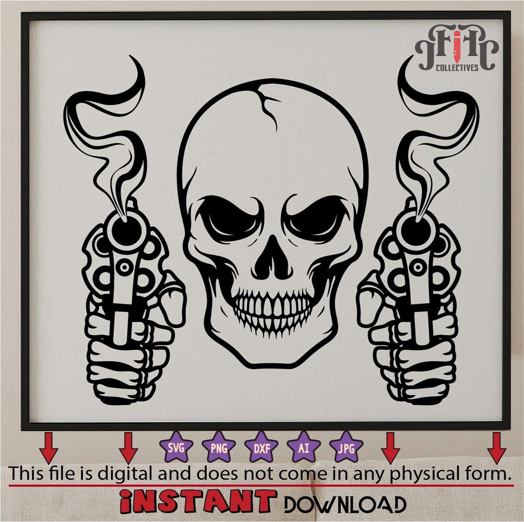 Skull With Guns Svg | Skull SVG | Skull Clipart | Skeleton SVG | Skull ...