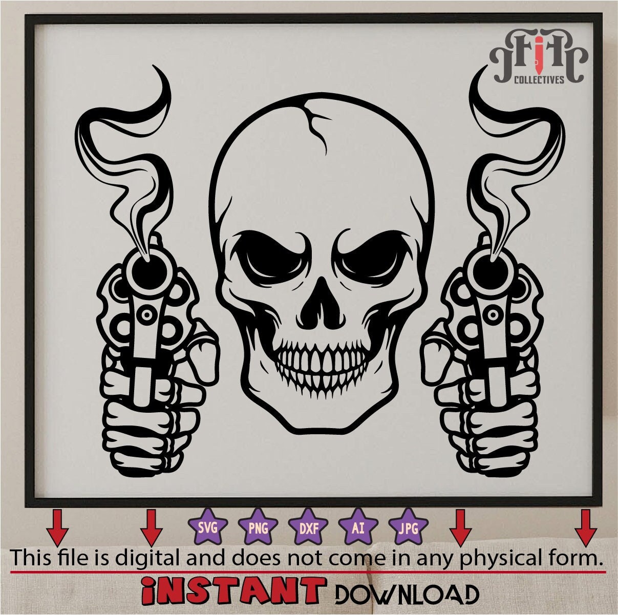 Skull With Guns Svg Skull SVG Skull Clipart Skeleton SVG Skull Cut ...