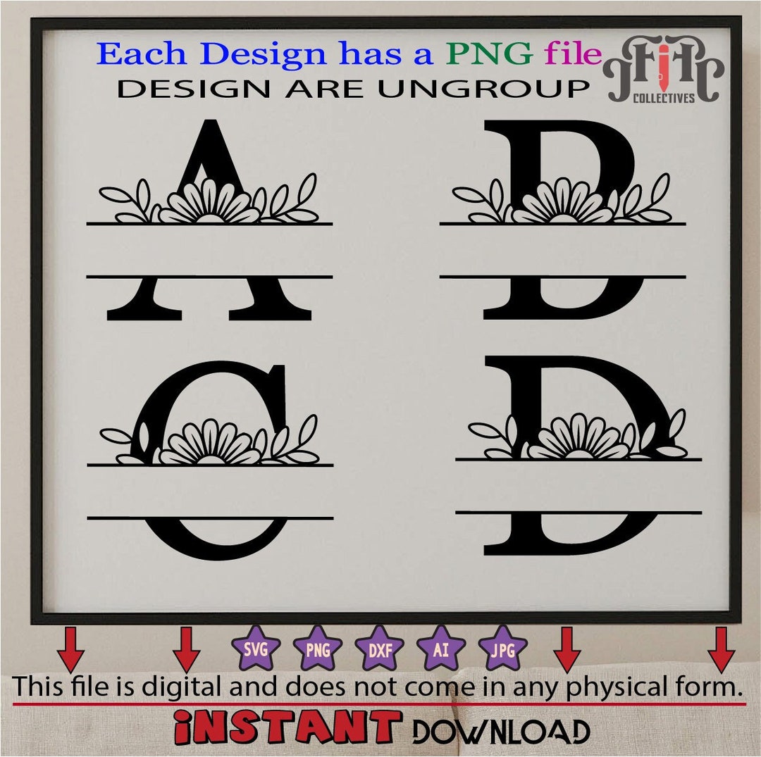 Sunflower Split Monogram Svg, Jpg, Png, Floral Monogram Clipart ...