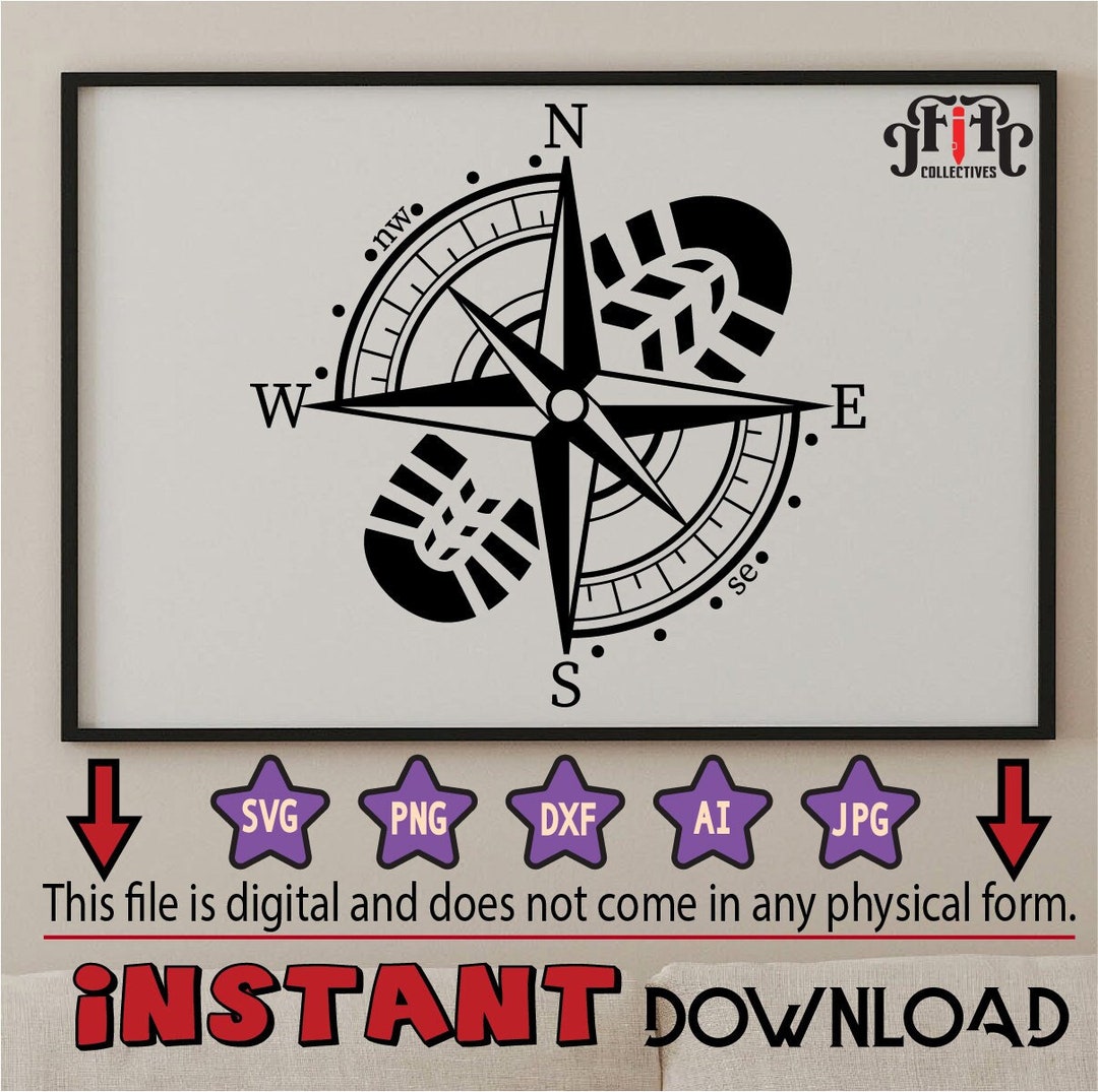 Compass, Compass SVG, Compass DXF, Shoe Print With Compass SVG, Shoe ...