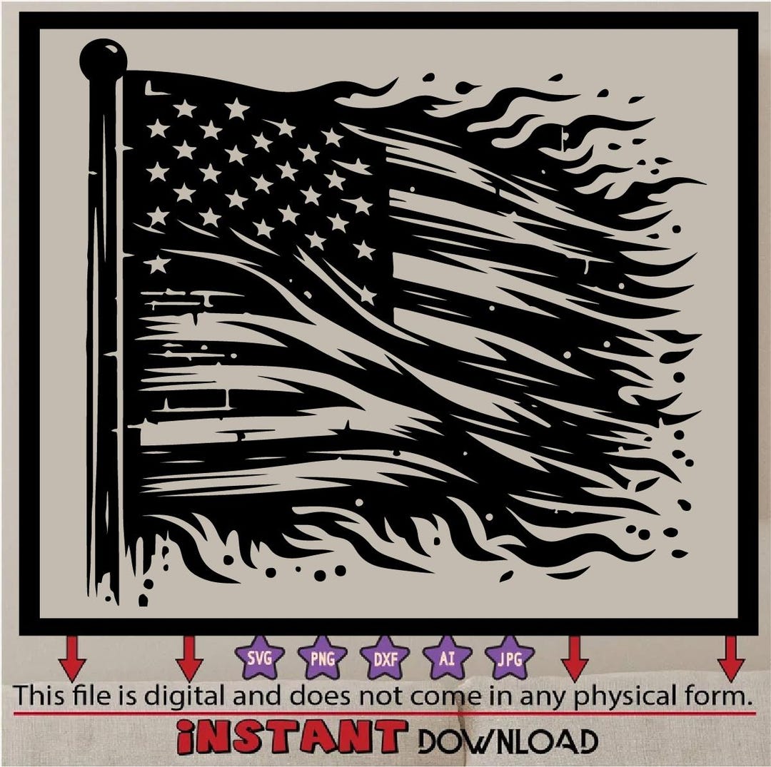 American Flag Svg, Tattered US Flag With Pole SVG, Distressed American ...
