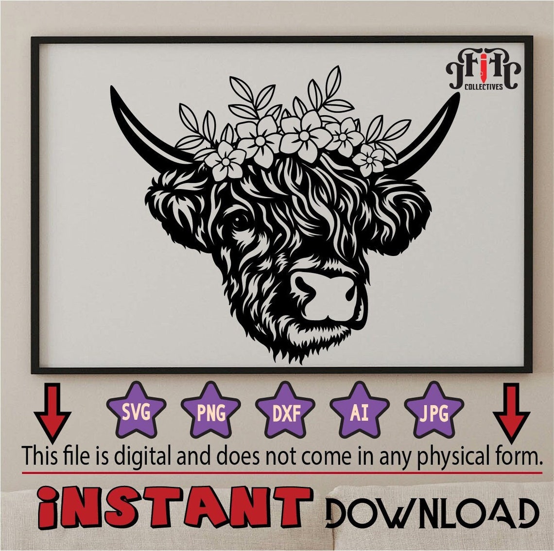 Highland With Florals Svg Highland Cow Svg Cow Clipart - Etsy