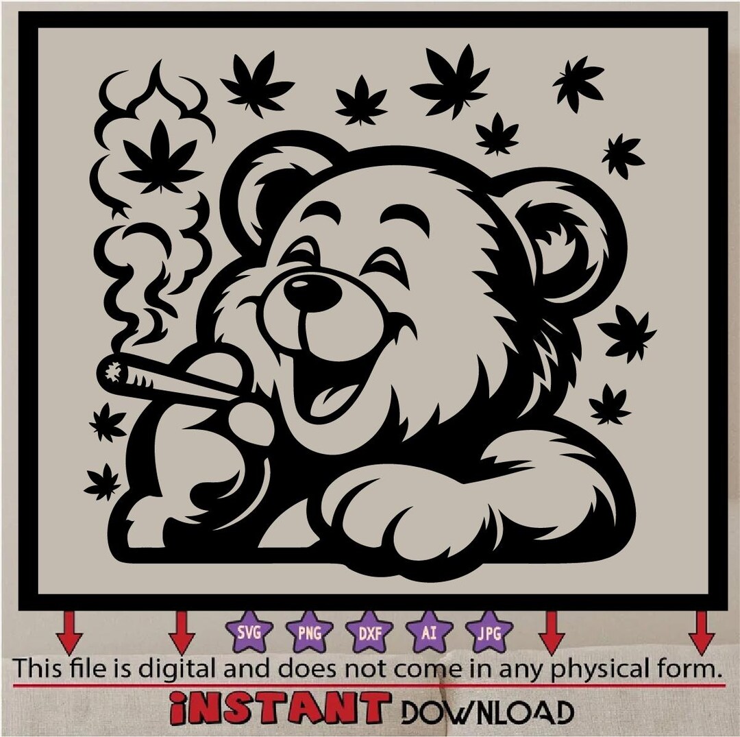 Cute Teddy Bear Smoking Weed SVG | Fun Cannabis Clipart for DIY Crafts ...