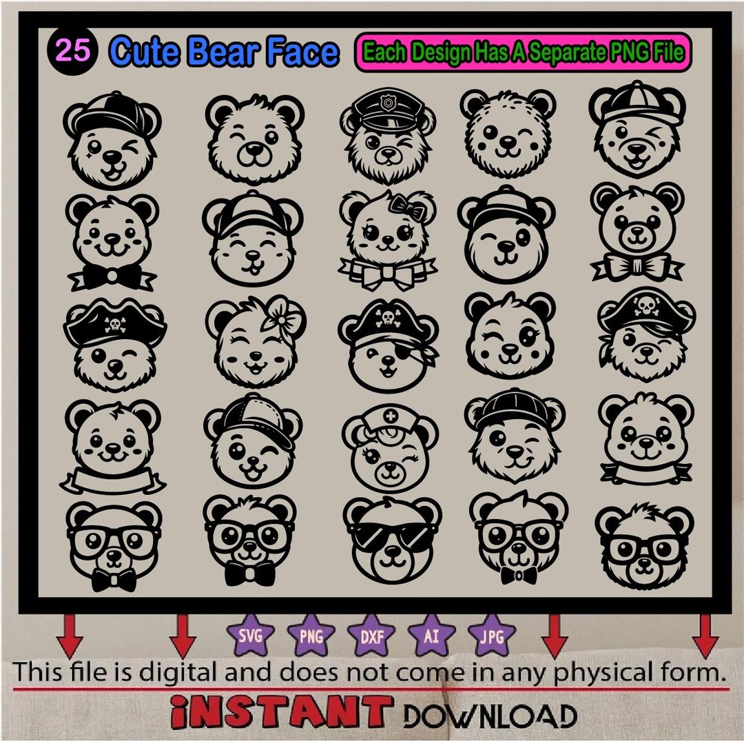 Cute Bear SVG Bundle | 25 Adorable and Cute Bear Designs | Digital ...