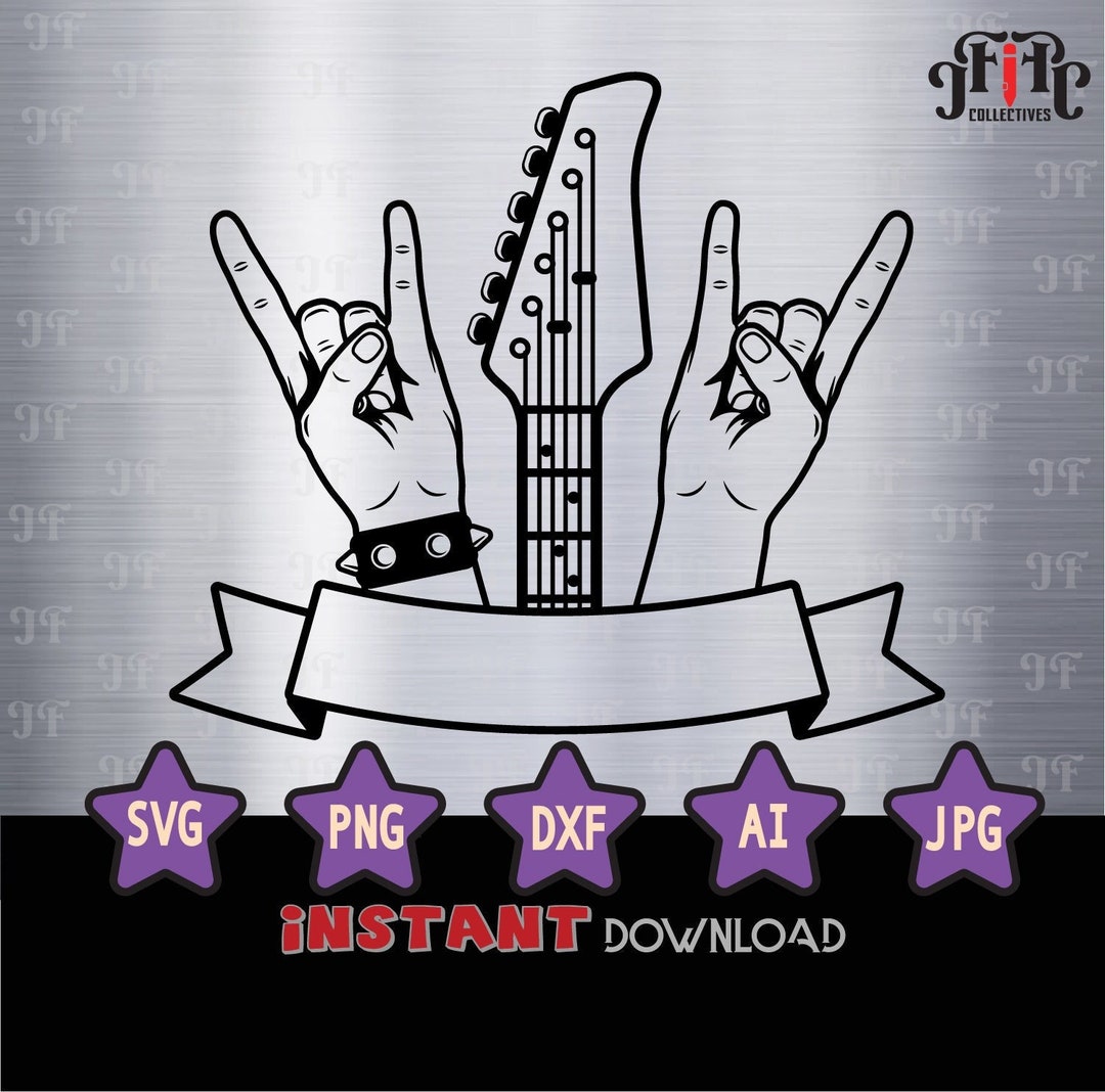 Rock and Roll Music SVG | Guitar SVG | Rock Hand Sign Svg | Rock N Roll ...