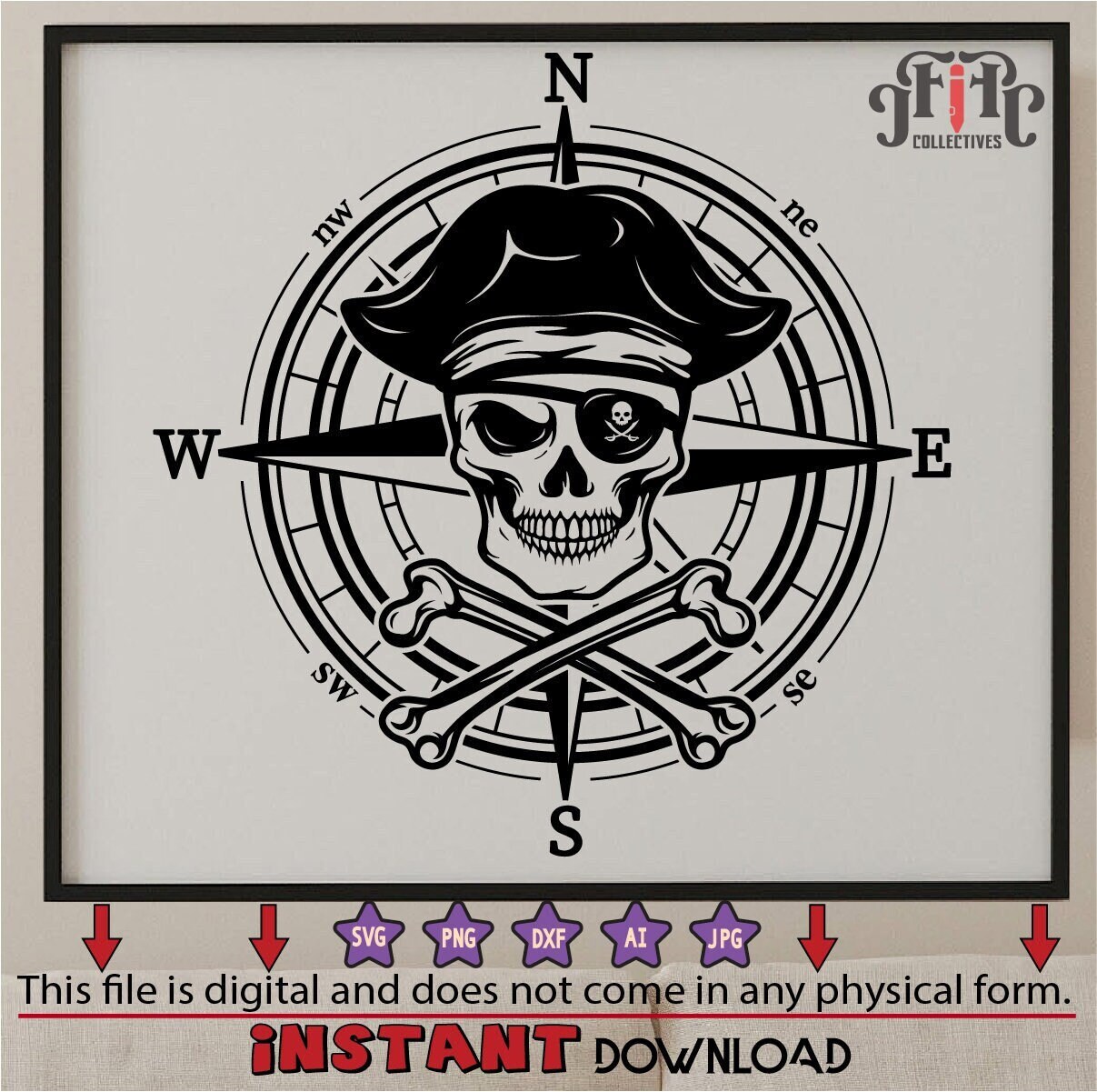 Pirate Skull Compass Svg, Pirate Compass Svg, Compass Svg, Skull ...