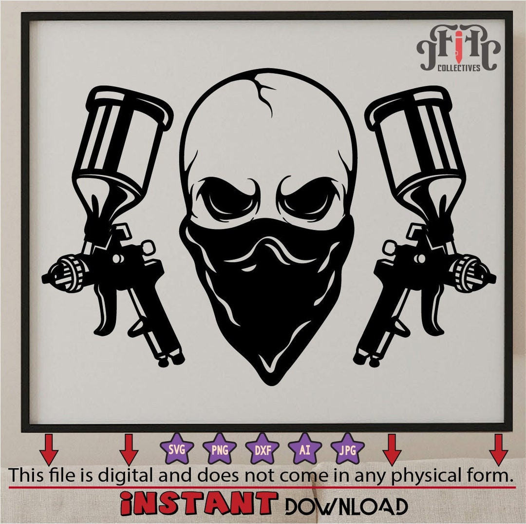 Skull With Paint Spray Guns Svg Png , Paint Spray Gun Svg , Paint Spray ...