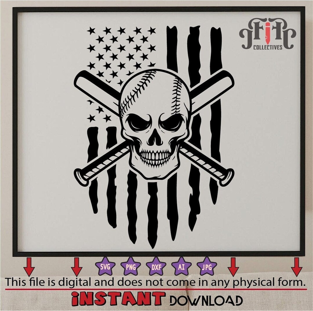 US Baseball Skull With Crossed Bats Svg | Softball Skull Svg | Skull ...