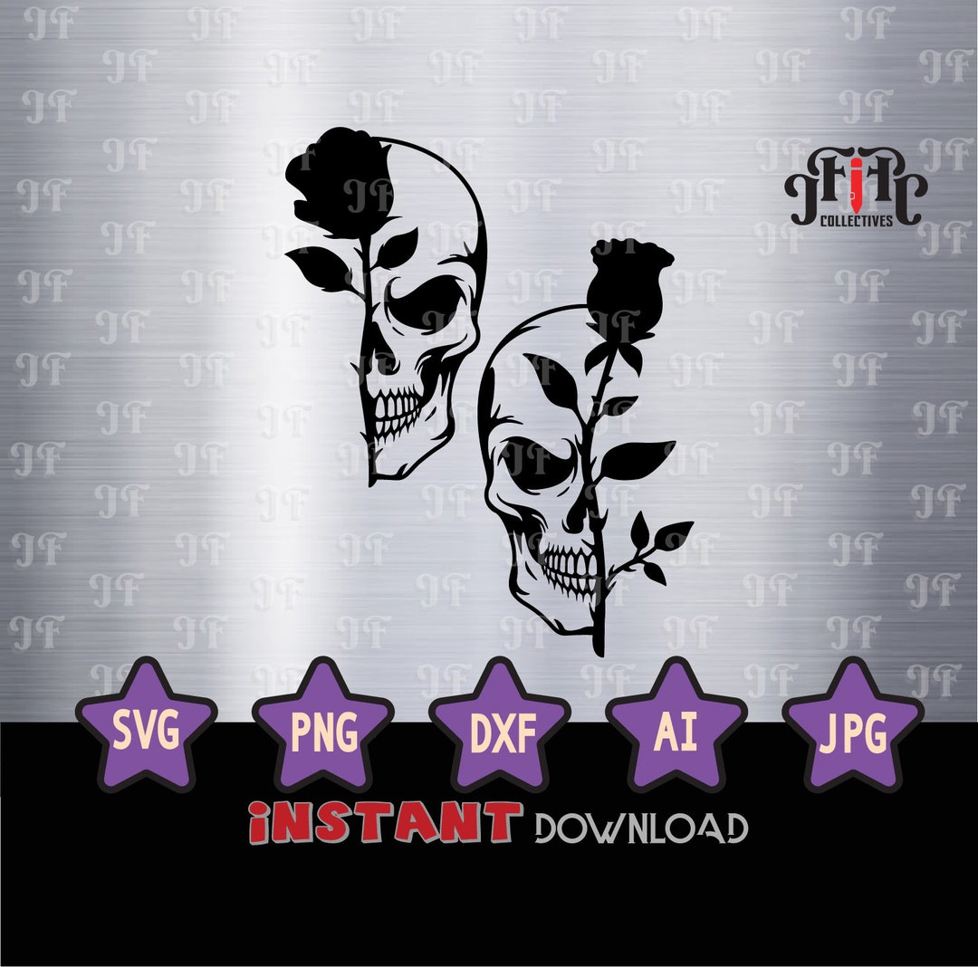 Rose Skull Svg | Skull With Flower Svg | Skull Svg | Half Skull Floral ...